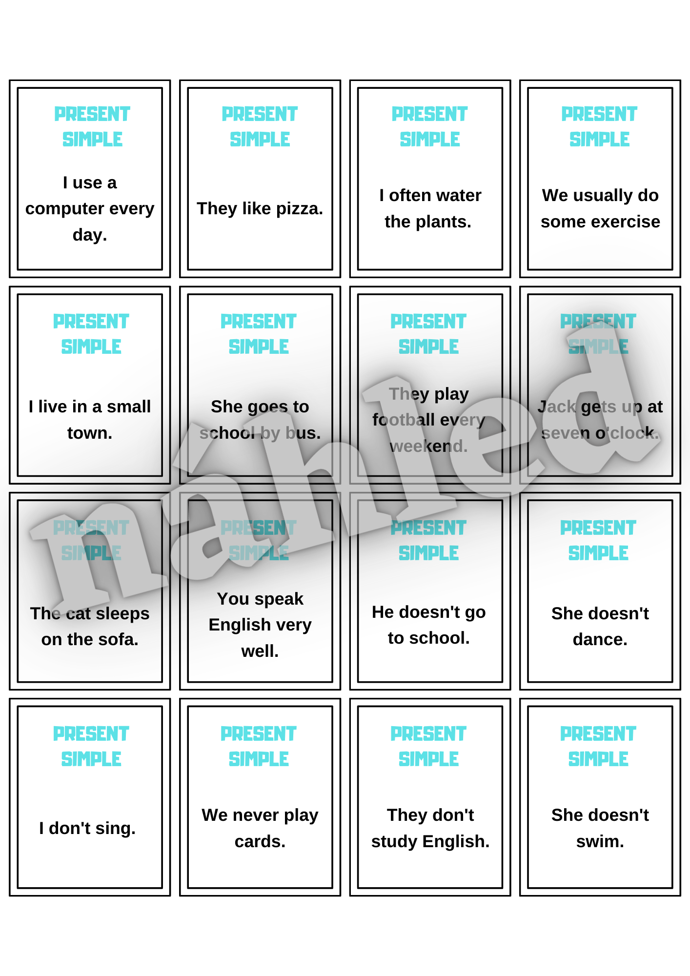 Present simple - cards (making sentences) - Anglický jazyk | UčiteléUčitelům.cz